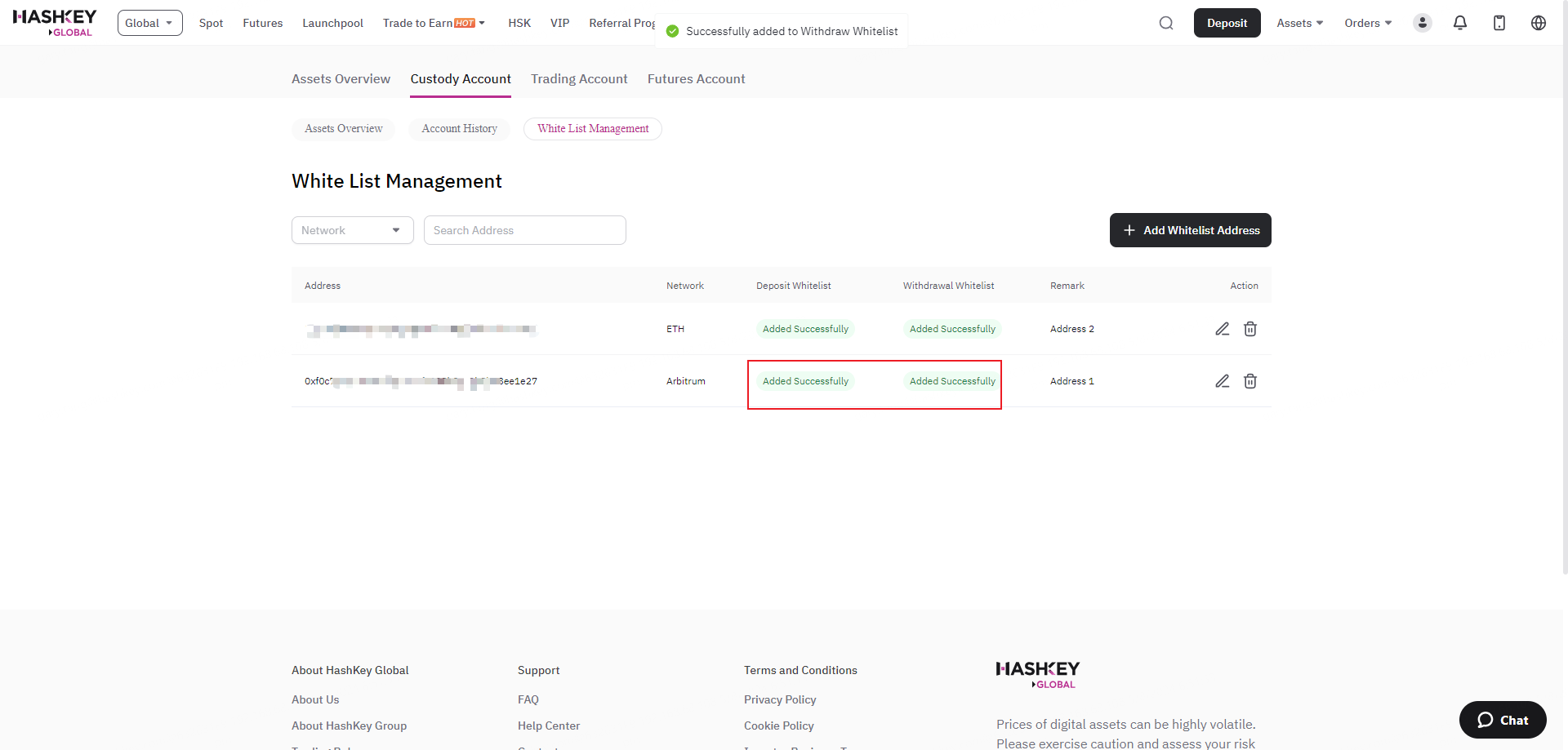 How to whitelist deposit address and withdrawal address at one go (Personal Wallet) – HashKey MENA